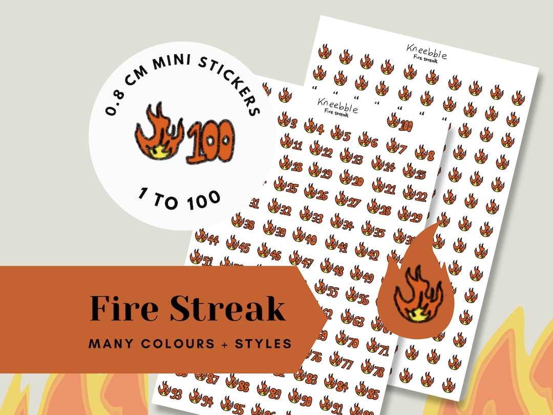 Fire Streak Stickers, 1 to 100 Days Motivational Stickers, Habit ...