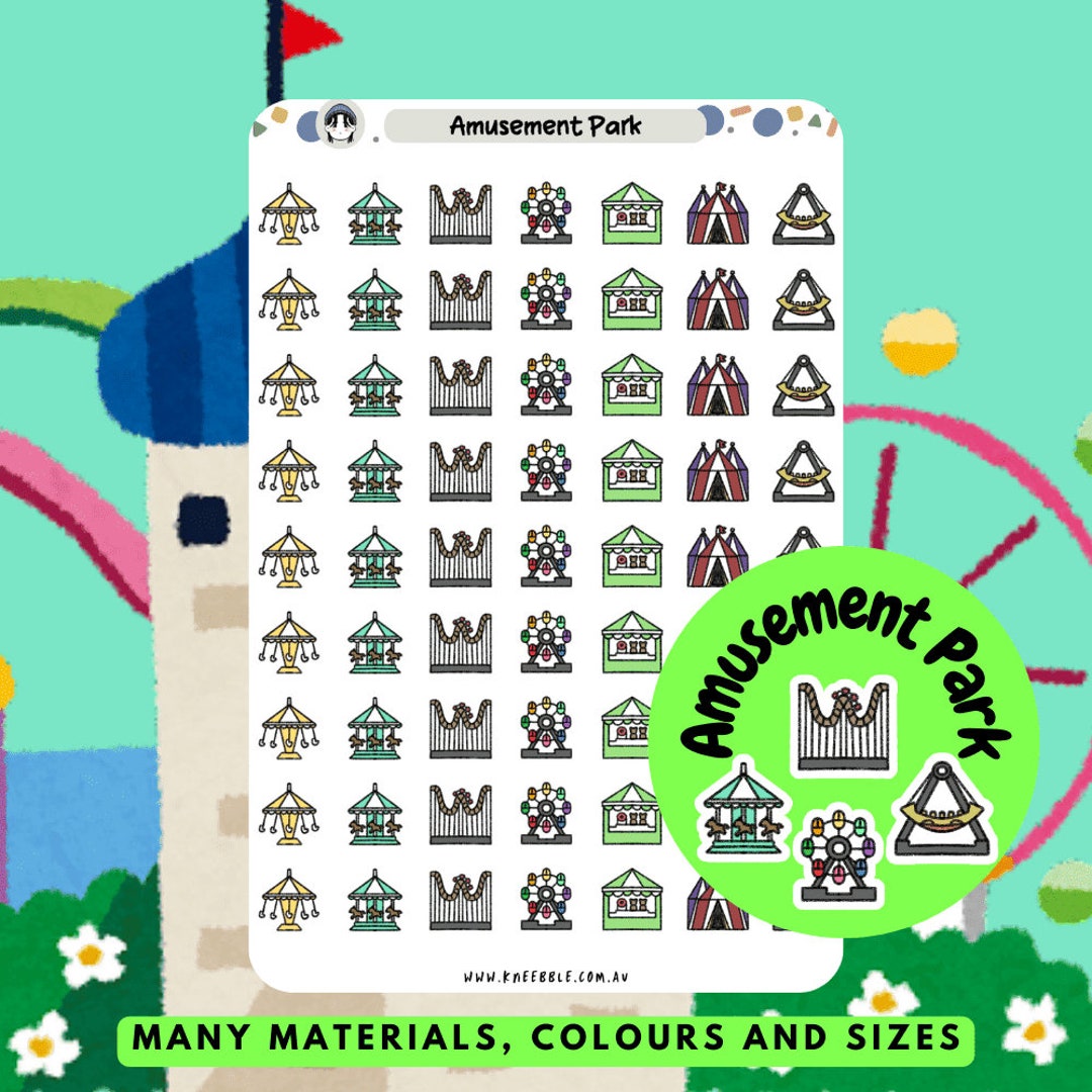 Amusement Park Planner Stickers, Ride Attractions Stickers, Roller ...