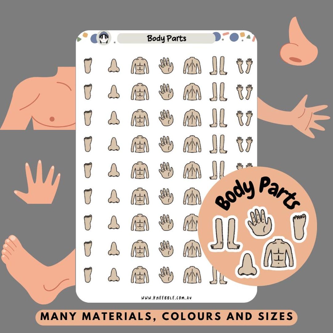 Body Parts Anatomy Planner Stickers, Legs Feet Arms Hands Icon Labels ...