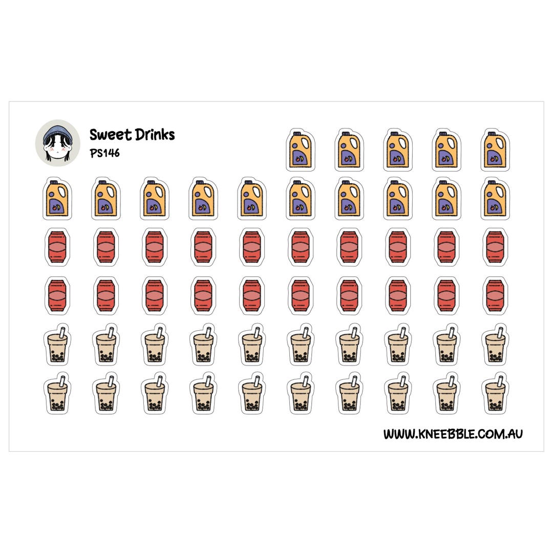 Drink Sticker Set: Boba, Juice, Fizzy Drinks for Planners and Journals ...