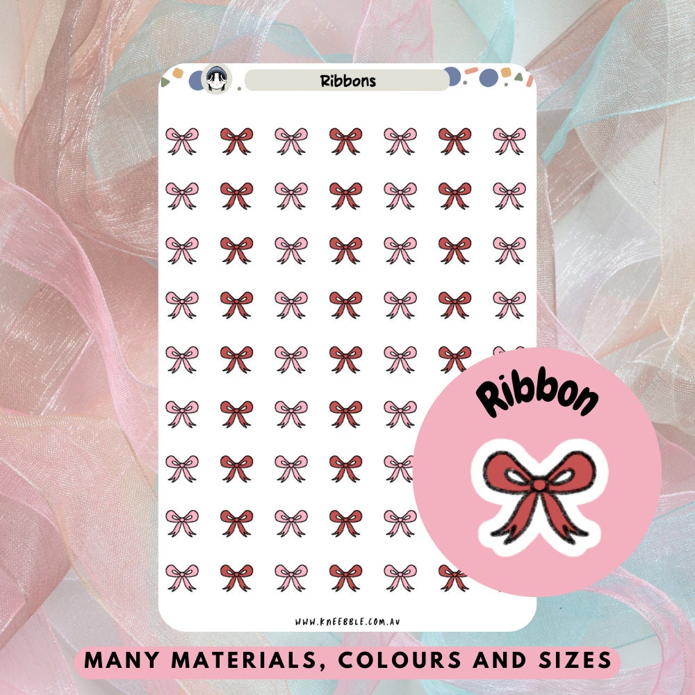 Ribbon Stickers, Bow Tie Sticker Sheet, Cute Icon Stickers, Pretty Tape ...