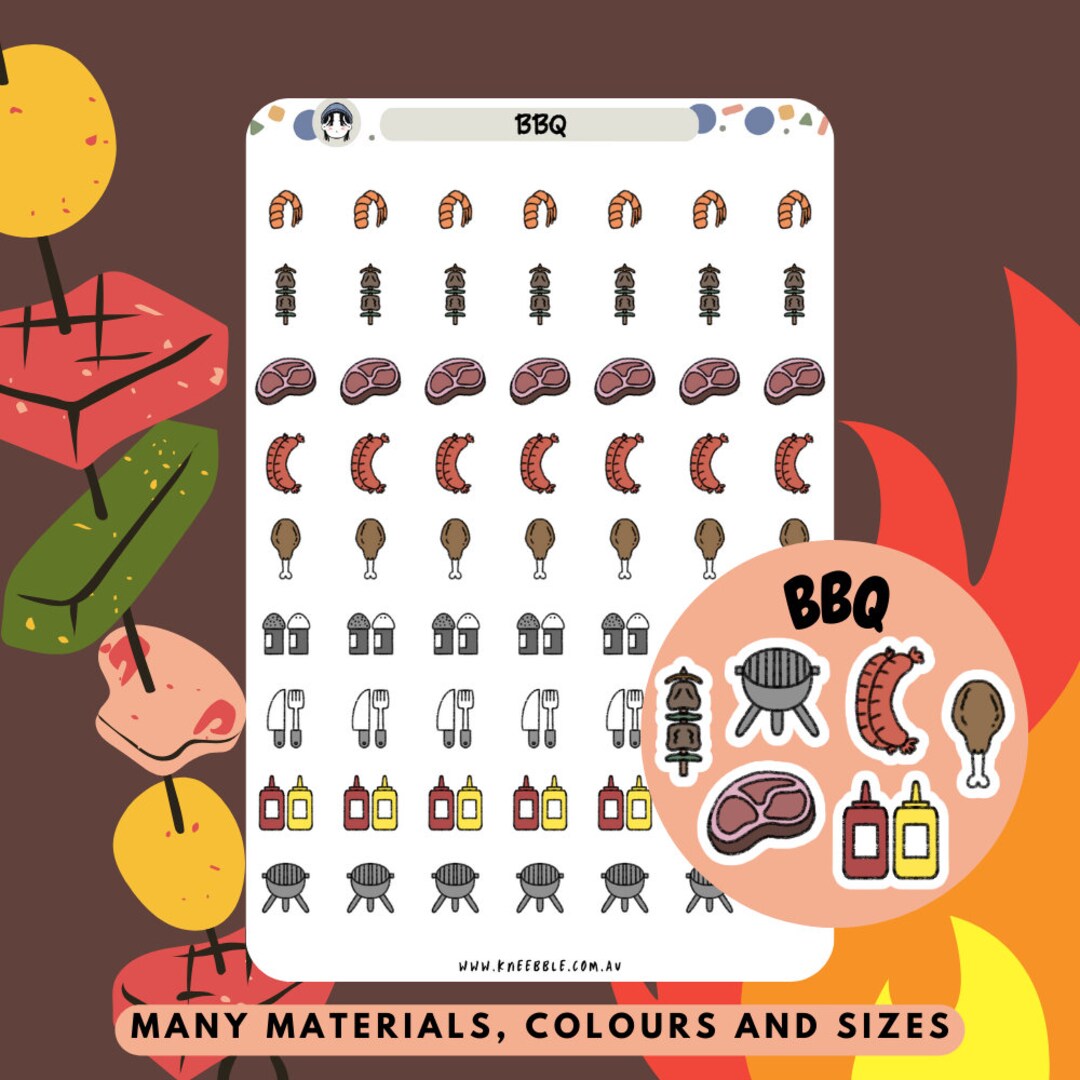 BBQ Barbecue Planner Stickers, Grill Summer Outdoor Stickers, Steak ...