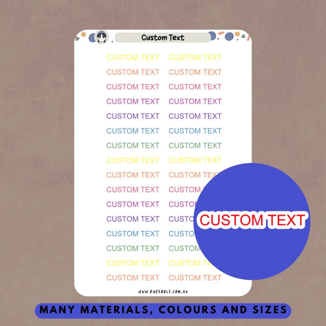 Custom Text Planner Stickers, Word Text Design Sticker Sheet, Plan and ...