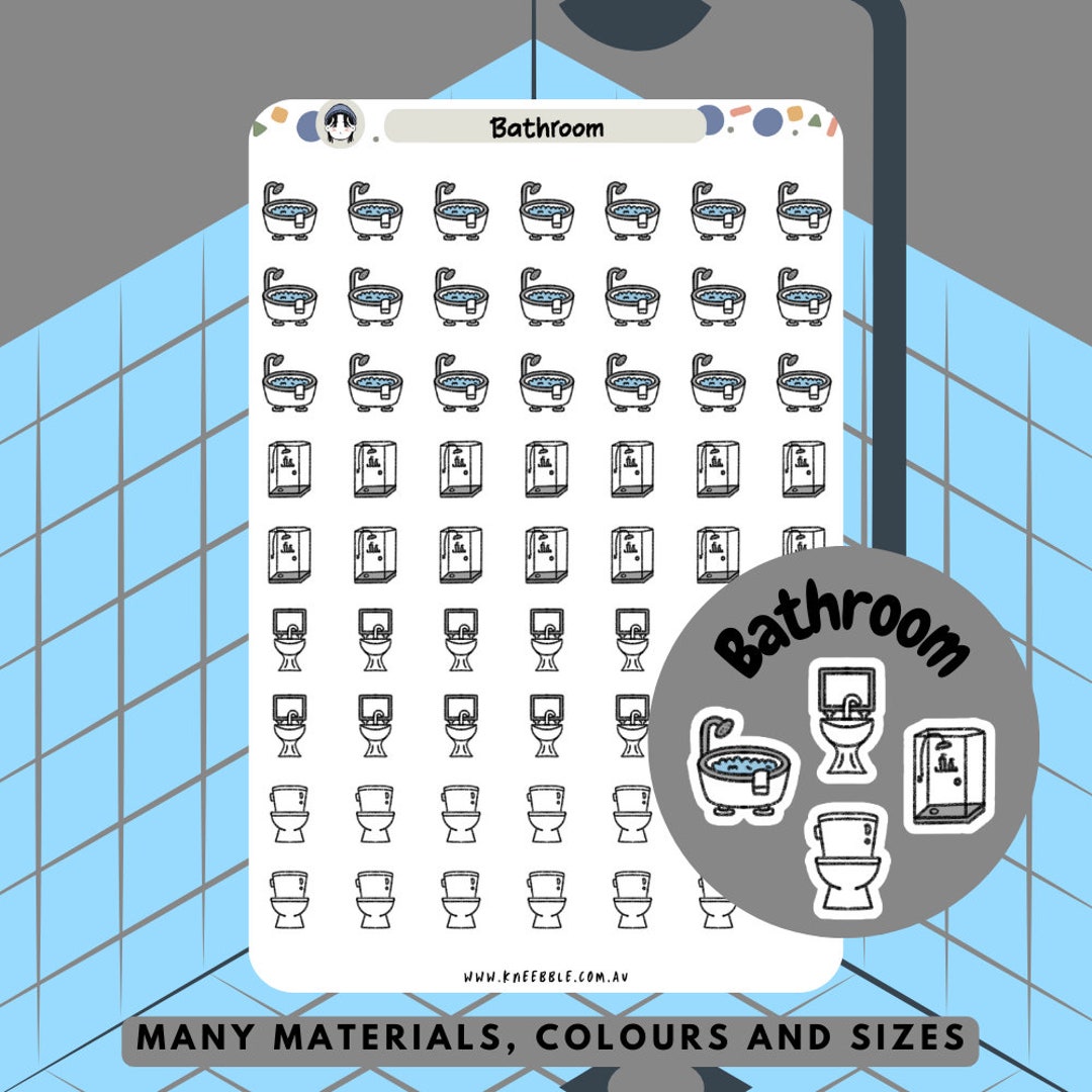 Bathroom Household Planner Stickers, Shower Bath Tub Toilet Hand Basin ...