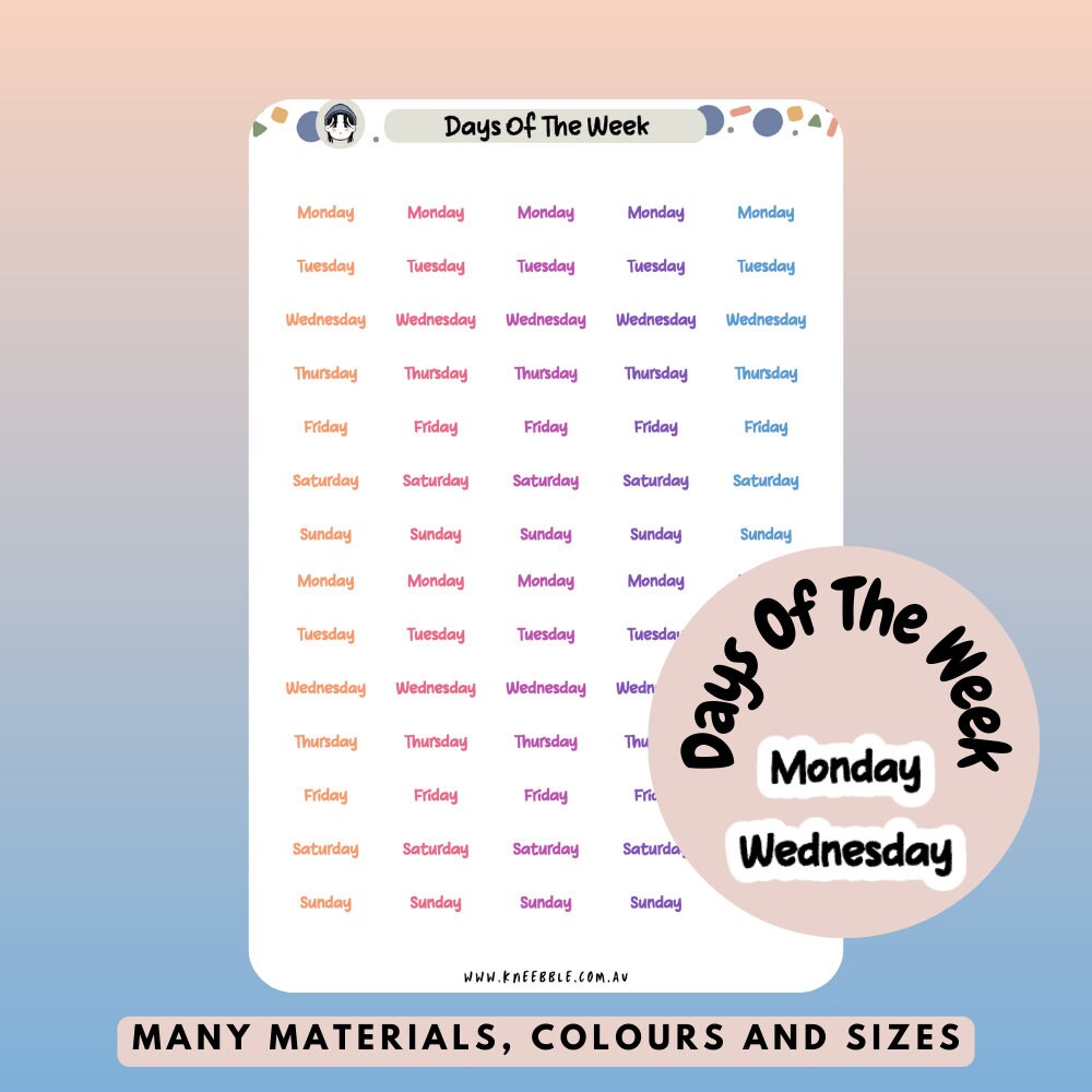 Days of the Week Stickers, Weekly Planner Stickers, Day Labels, Day ...