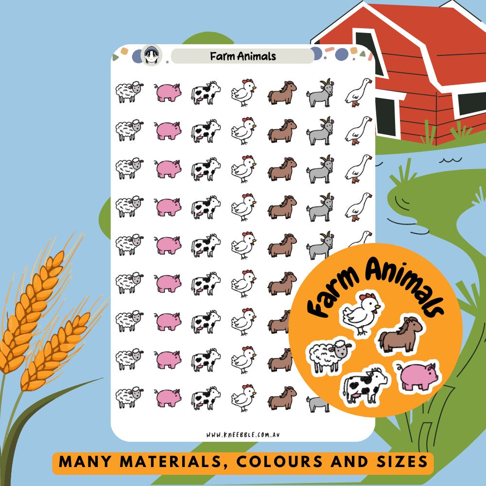 Farm Animals Planner Stickers, Country Barn Life Stickers, Pig Chicken ...