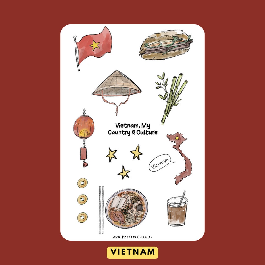 Vietnam Sticker Sheet, Vietnam Food and Culture, Country Stickers ...