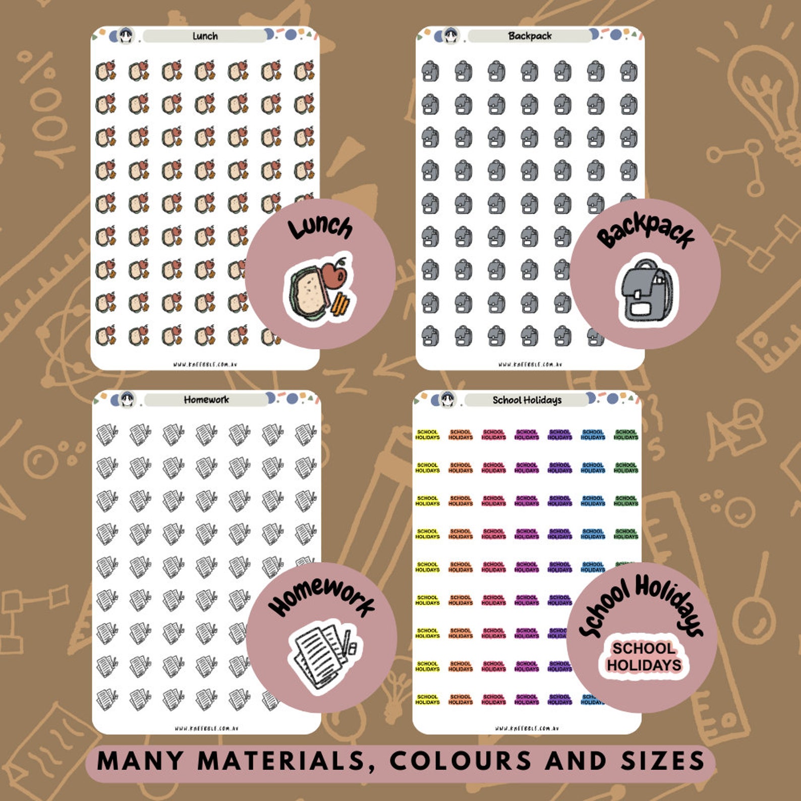 School Stickers, Study Diary Planner, Homework Exams Subjects, Teacher ...