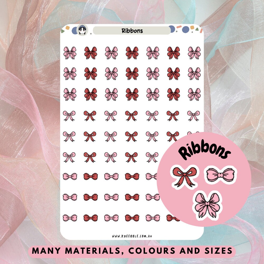 Ribbon Stickers, Bow Tie Sticker Sheet, Cute Icon Stickers, Pretty Tape ...