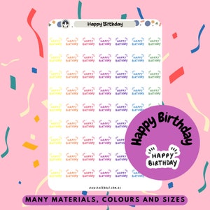 Birthday Stickers, Happy Birthday Sticker Sheet, Celebration and Party ...
