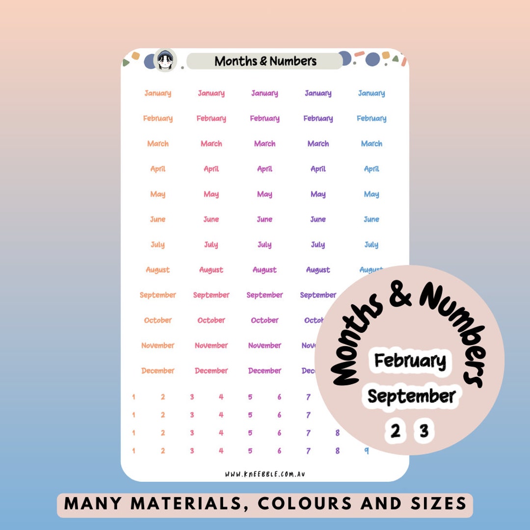 Months and Numbers Stickers, Monthly Planner Stickers, Month Labels ...