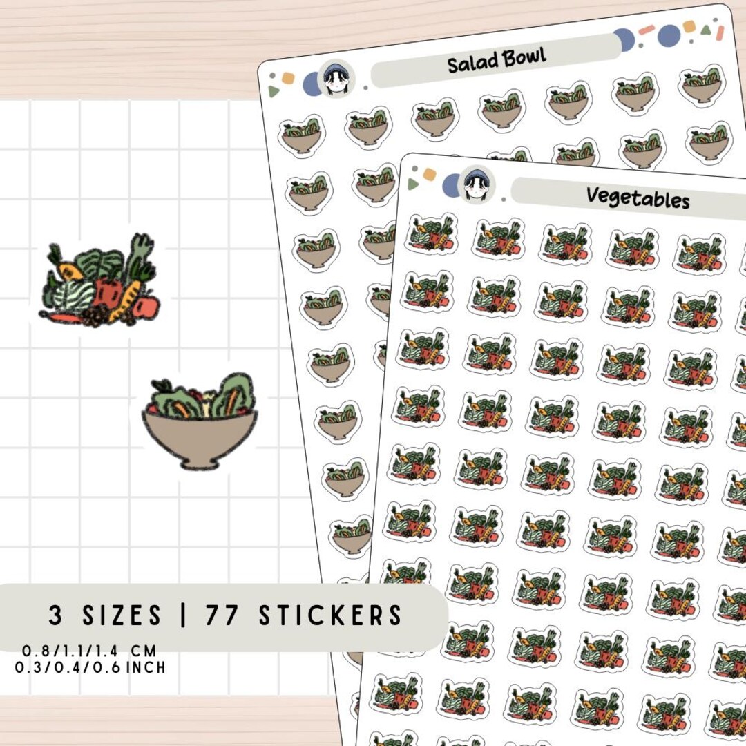 Salad Stickers, Vegetable Sticker Sheet, Salad Bowl Stickers, Healthy ...