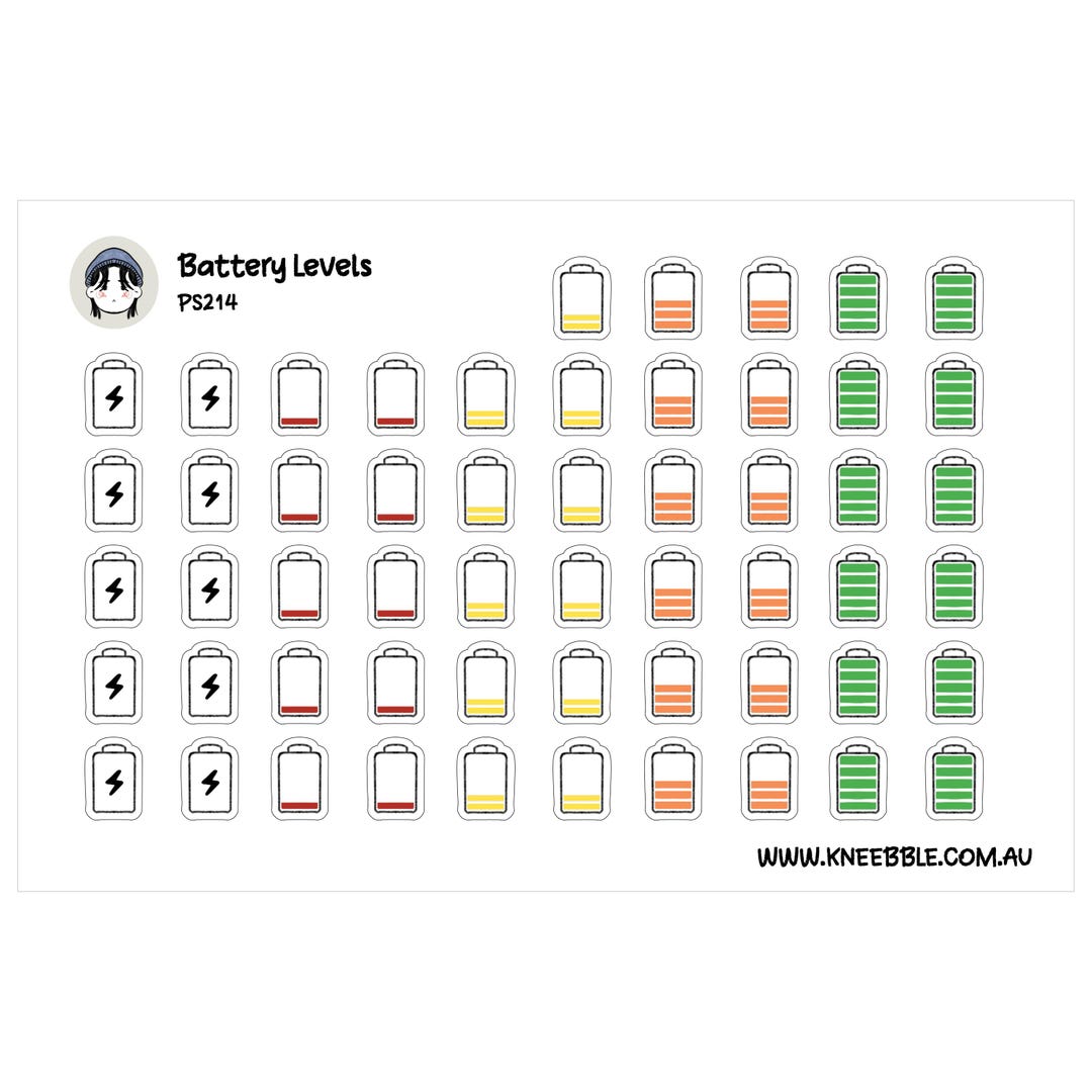 Energy Level Battery Stickers - Planner Icons for Productivity and Mood ...