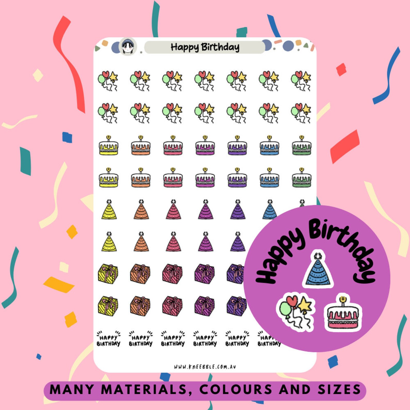 Birthday Stickers, Happy Birthday Sticker Sheet, Celebration and Party ...