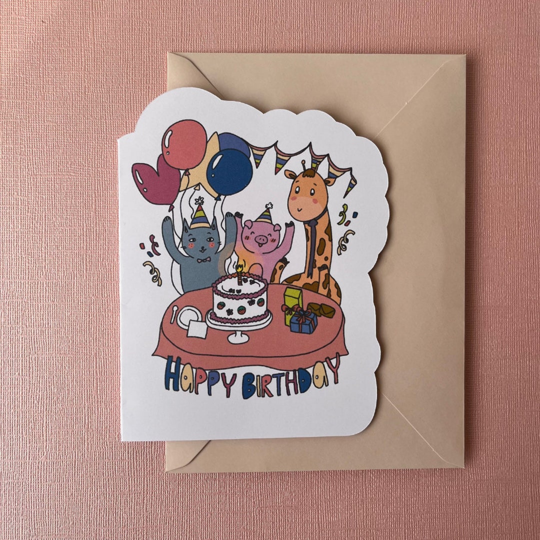 Animal Birthday Card, Handmade Happy Birthday Card, Greeting Cards ...