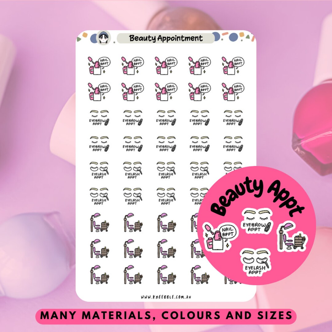 Beauty Appointment Stickers, Nail Hair Eyelash Eyebrow Planner Stickers ...