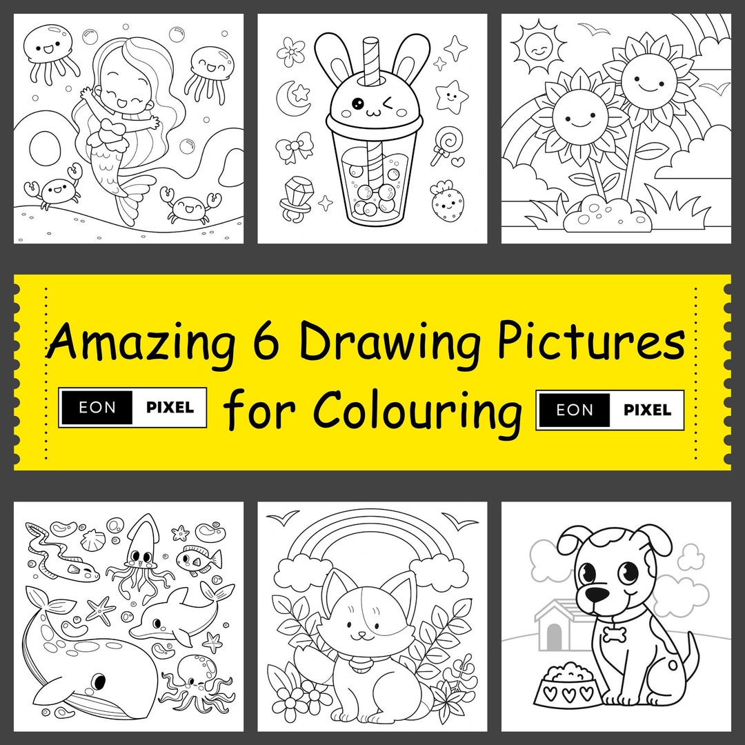 Amazing 6 Easy Cartoon Coloring Pages for Kids/adults - Etsy