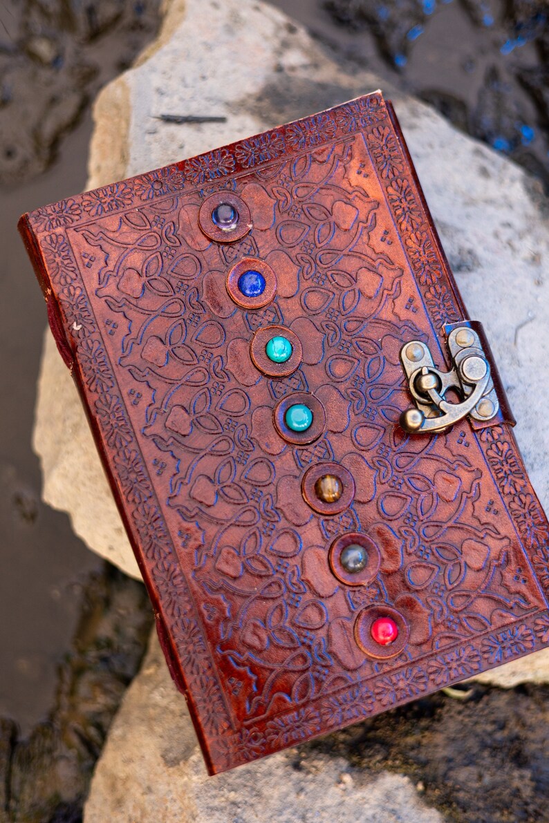 Seven Chakra Medieval Stone Leather Journal Embossed Handmade Book of ...