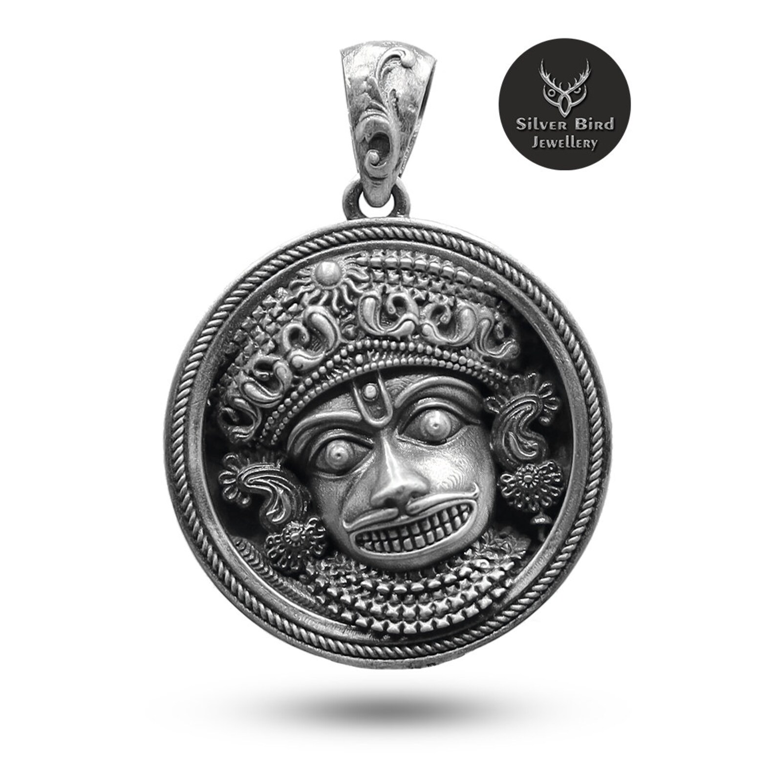Sarangpur Hanuman Mukharvind 925 Sterling Silver Handmade Idol Pendant ...