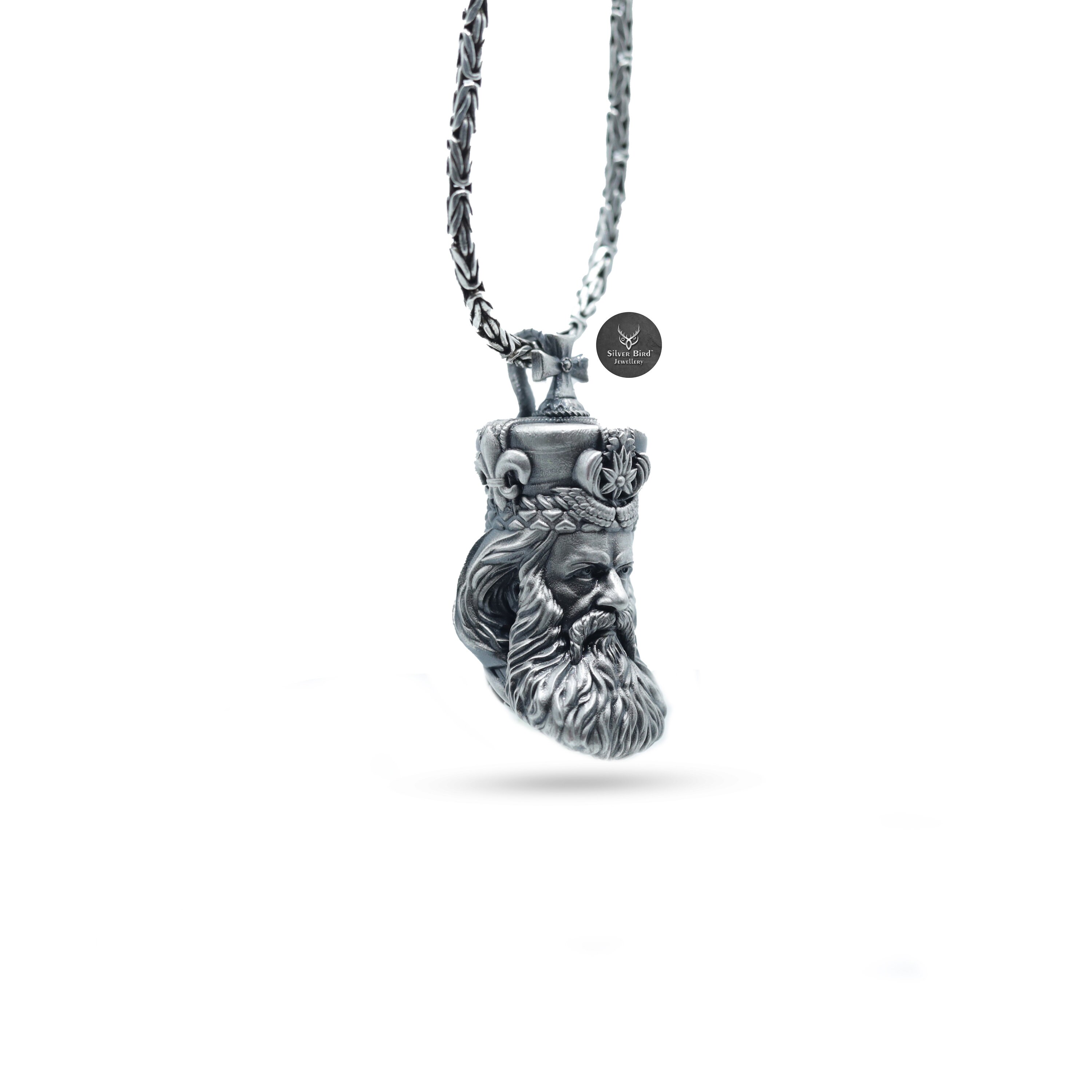3d Royal Emperor King Crown Beard Pendant 925 Silver Gift Men Birthday ...