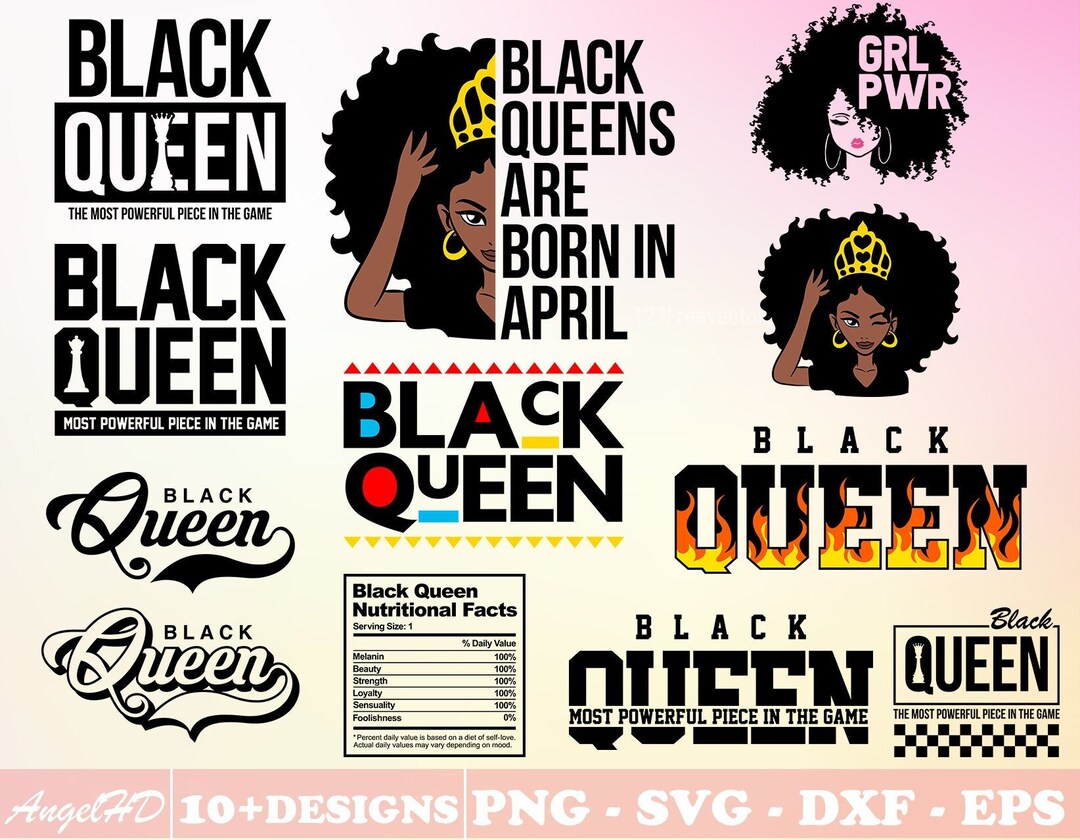 10 Designs Black Queen Svg Bundle Layered Item, Young Afro Woman Queen ...
