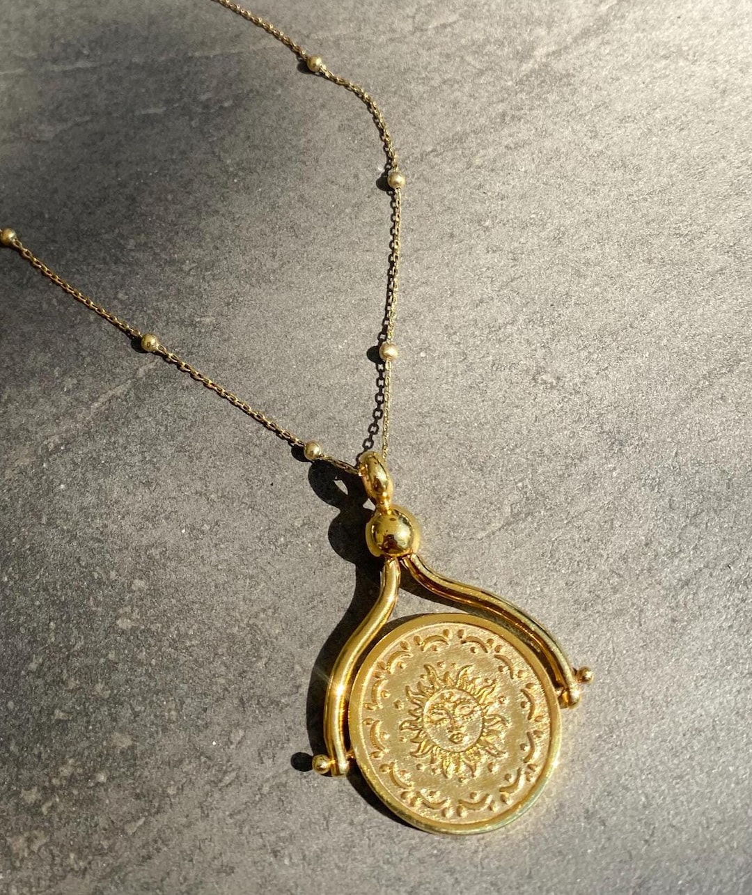Sun and Moon Medallion Necklace, Pendant Necklace, Engraved Charm ...