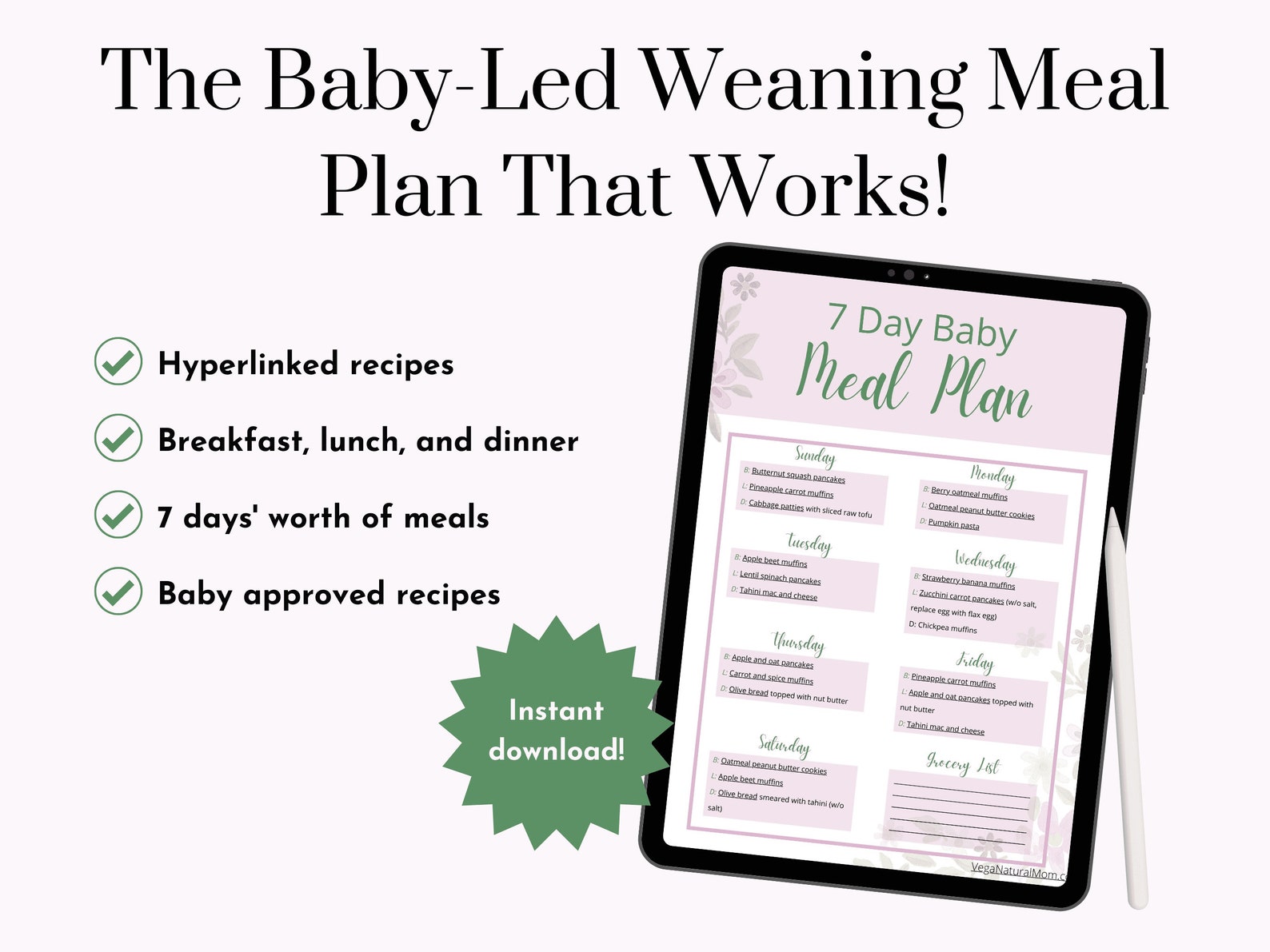 7-day Baby Meal Plan | Baby-led Weaning Meal Plan | Vegan Food Recipes ...