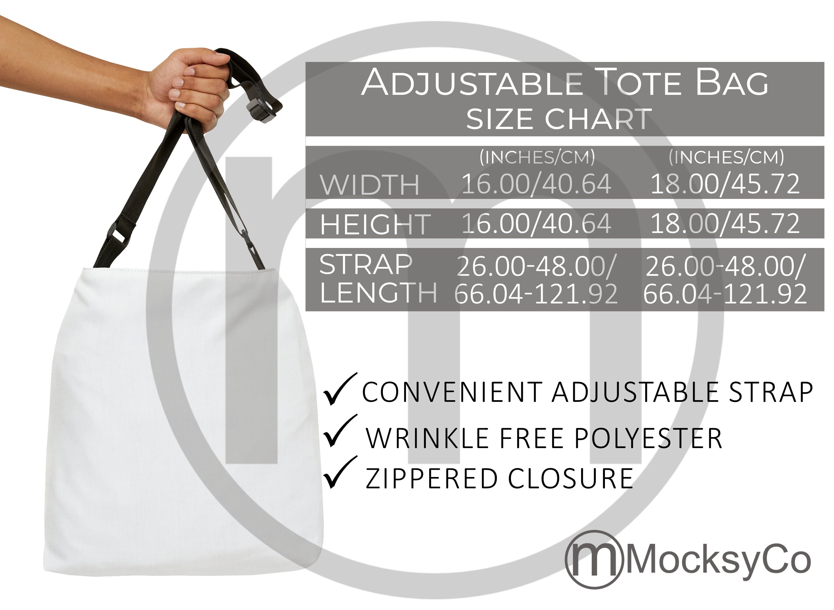 MWW Adjustable Tote Bag Size Chart All Over Print Mockup, Imperial ...