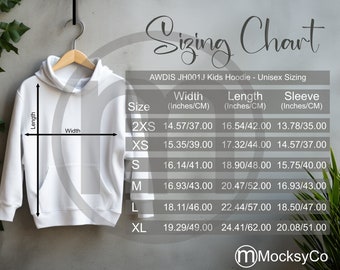 AWDIS JH050 Full Zip Hoodie Sizing Cart, Unisex Mockup, Imperial and ...