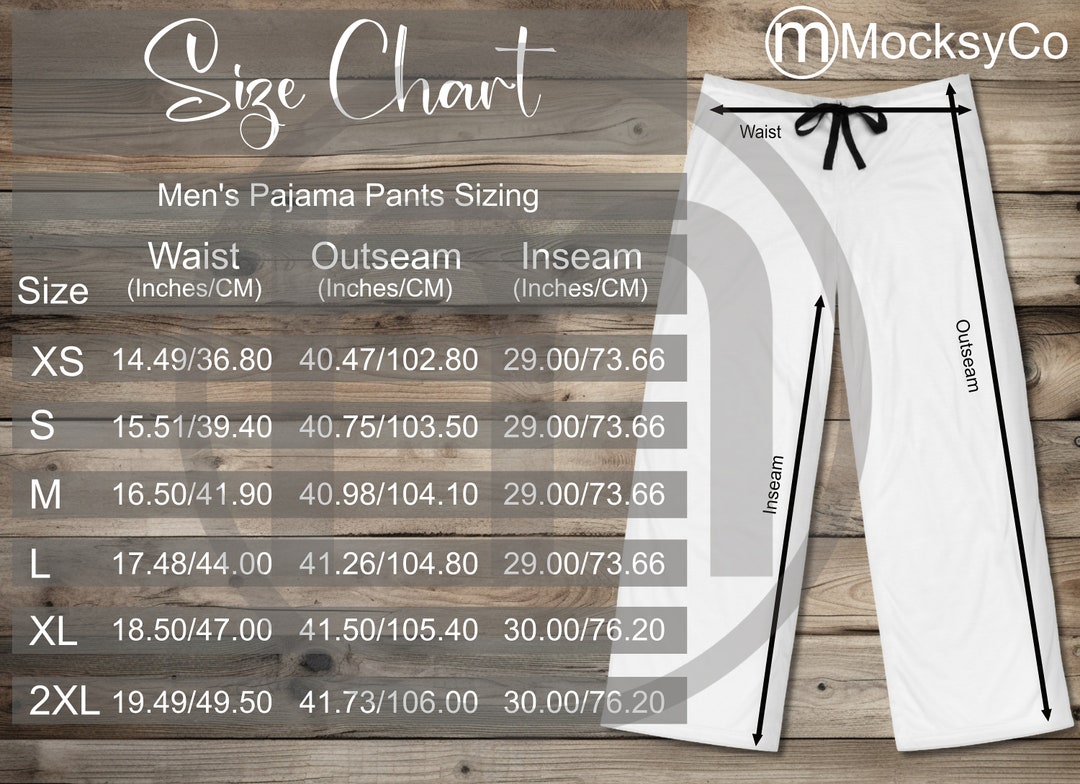 MWW Men's Pajama Pants AOP Size Chart, All Over Print Mockup, Imperial ...