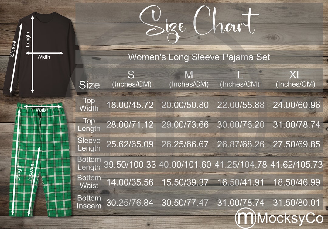 Awkward Styles Women's Long Sleeve Pajama Set Size Chart Mockup ...