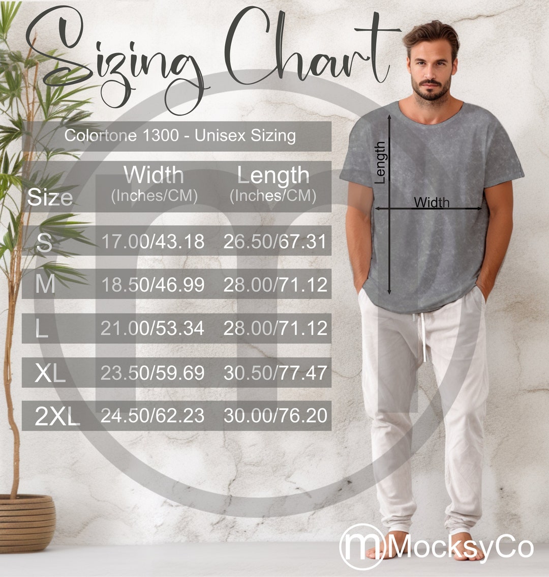Colortone 1300 Mineral Wash T-shirt Sizing Cart, Unisex Mockup ...