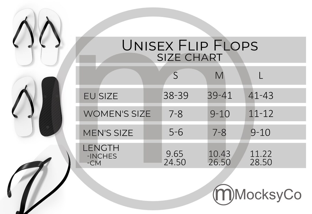Mylocker Unisex Flip Flops AOP Size Chart All Over Print Mockup ...