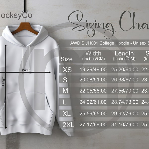 Awdis Sizing Chart - Etsy Canada