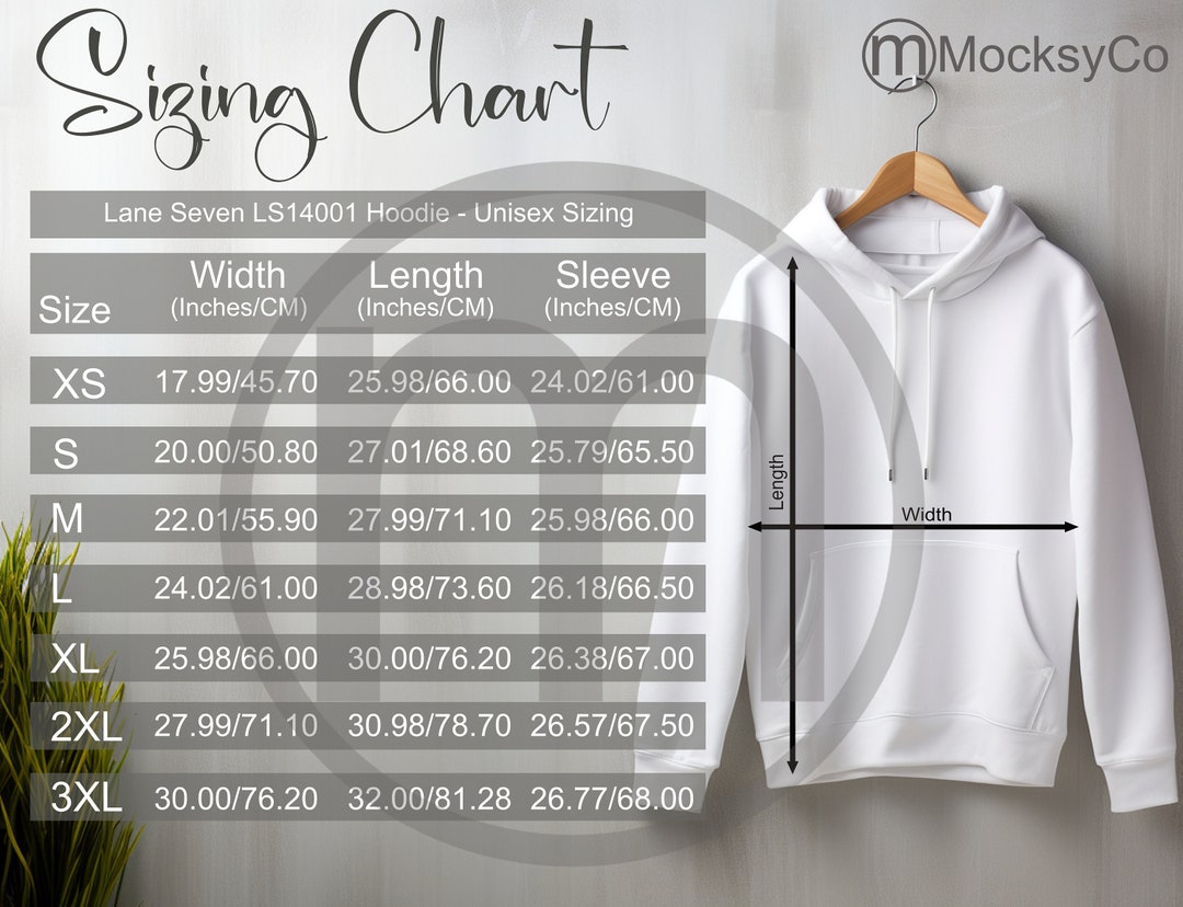 Lane Seven LS14001 Hoodie Sizing Cart, Unisex Mockup, Imperial and ...
