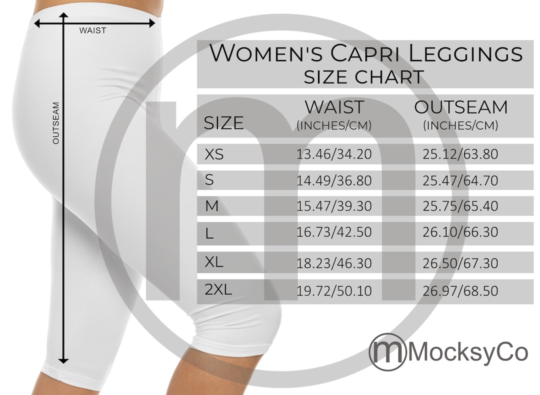 MWW Women's Capri Leggings AOP Size Chart, All Over Print Mockup ...
