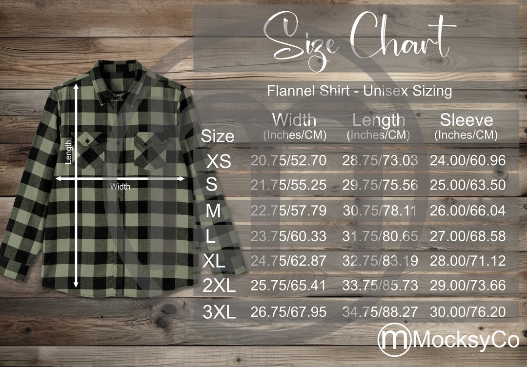 Dimona Tee Unisex Flannel Shirt Size Chart Mockup, Imperial Metric ...