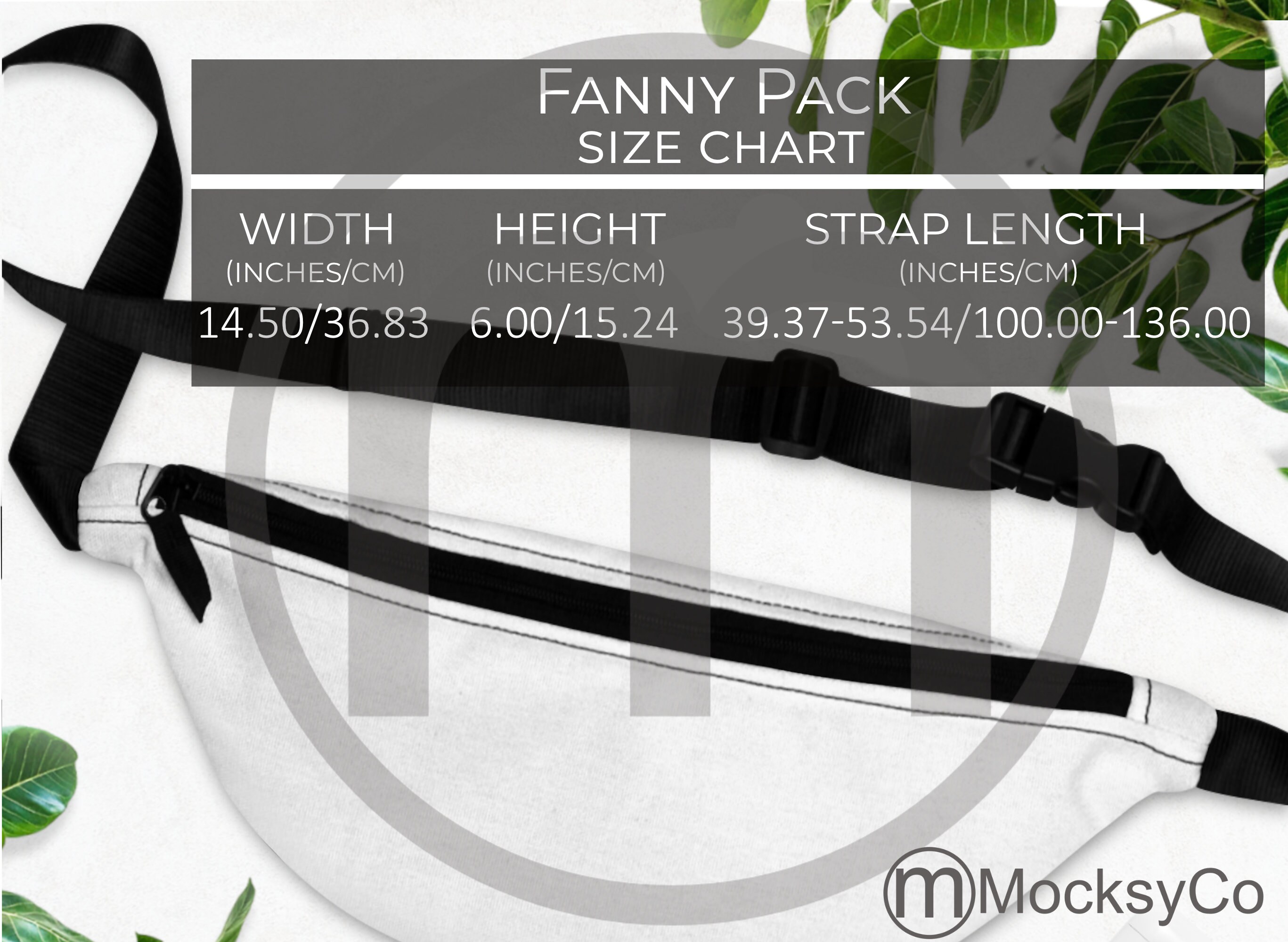 MWW Fanny Pack AOP Size Chart, All Over Print Mockup, Imperial Metric ...