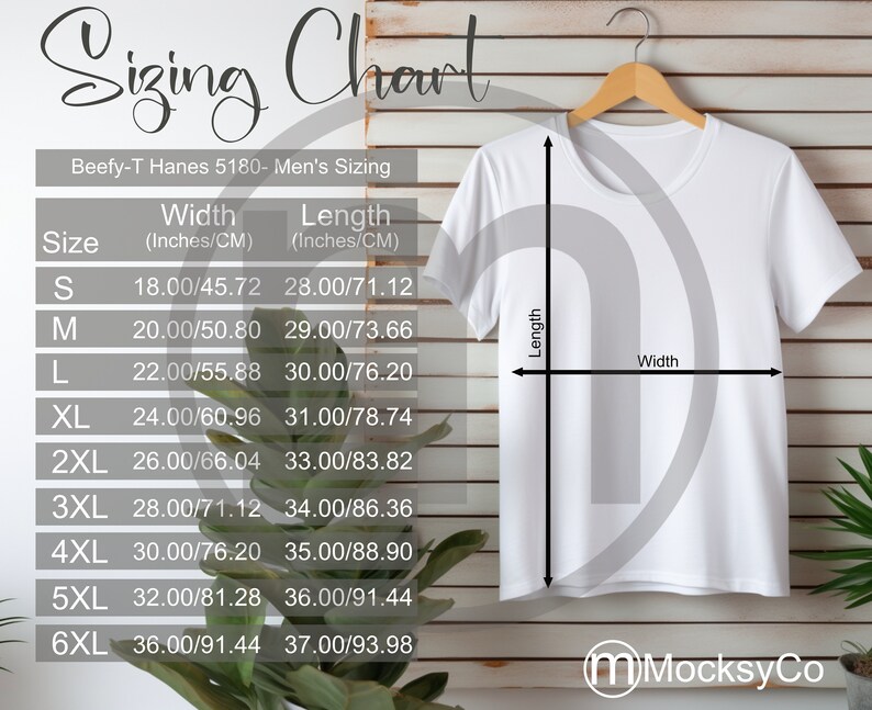 Beefy-t Hanes 5180 T-shirt Sizing Cart, Unisex Mockup, Imperial and Metric Sizes Included ...