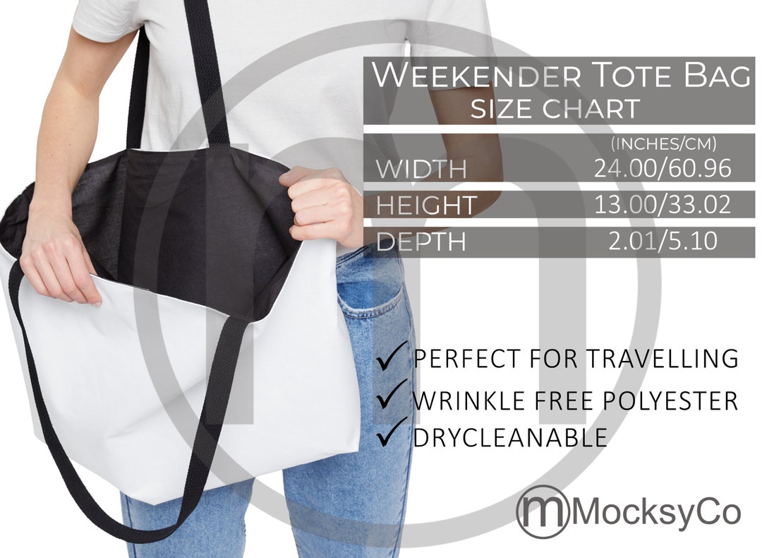 MWW Weekender Tote Bag Size Chart All Over Print Mockup, Imperial ...