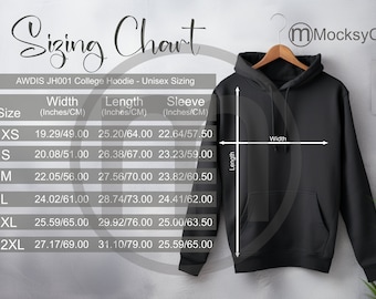 AWDIS JH050 Full Zip Hoodie Sizing Cart, Unisex Mockup, Imperial and ...