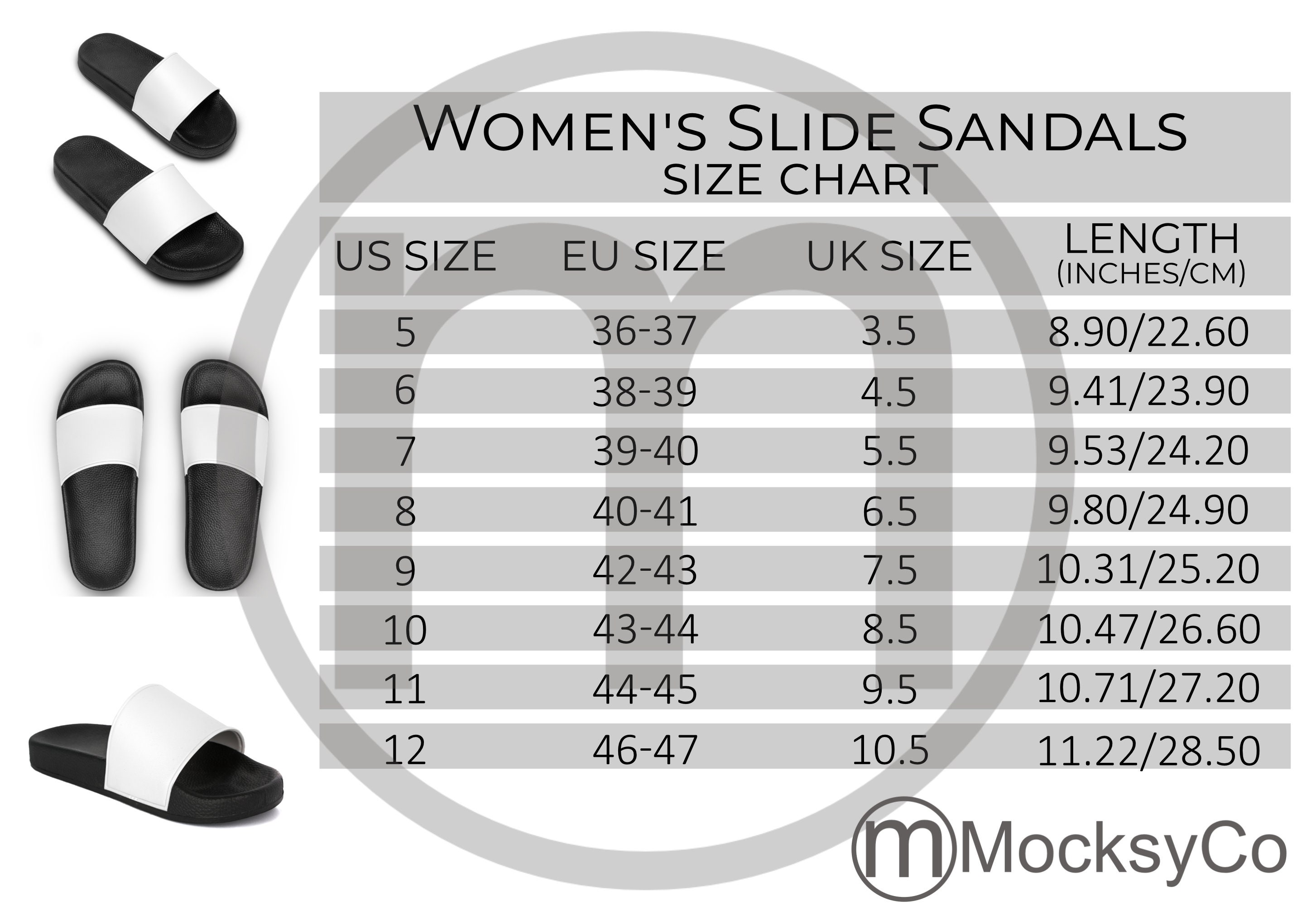 Artsadd Women's Slide Sandals AOP Size Chart All Over Print Mockup ...