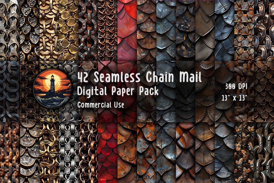 Chain Metal Seamless Digital Paper, Realistic Metal Chain Mail and ...