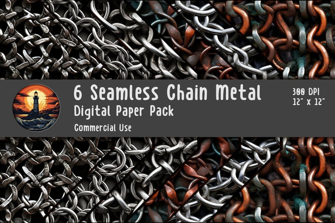 Chain Metal Seamless Digital Paper | Realistic Metal Chain Mail ...