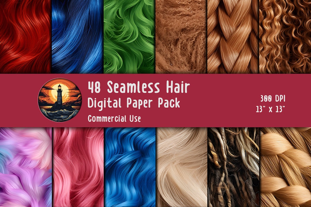 Hair Seamless Digital Paper, Realistic Hair, Commercial Use, Colors ...