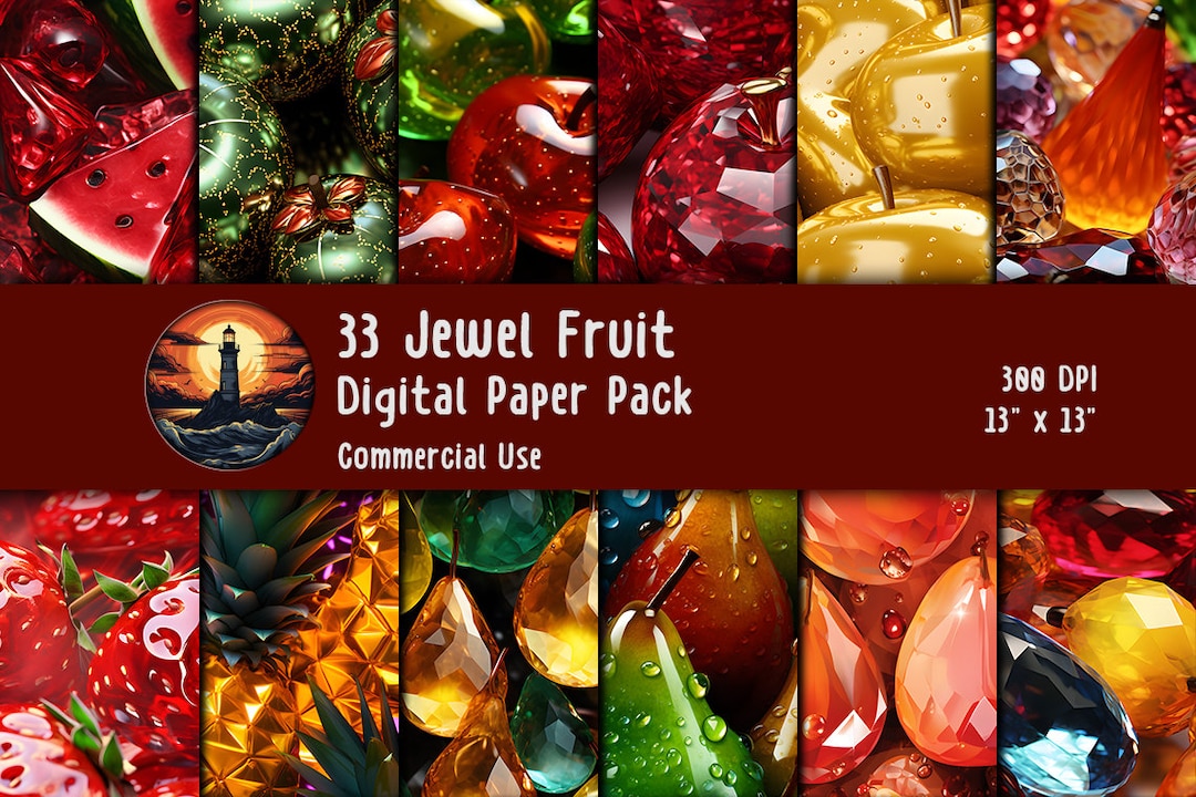 Jewel Fruit Seamless Digital Paper Commercial Use Apple - Etsy