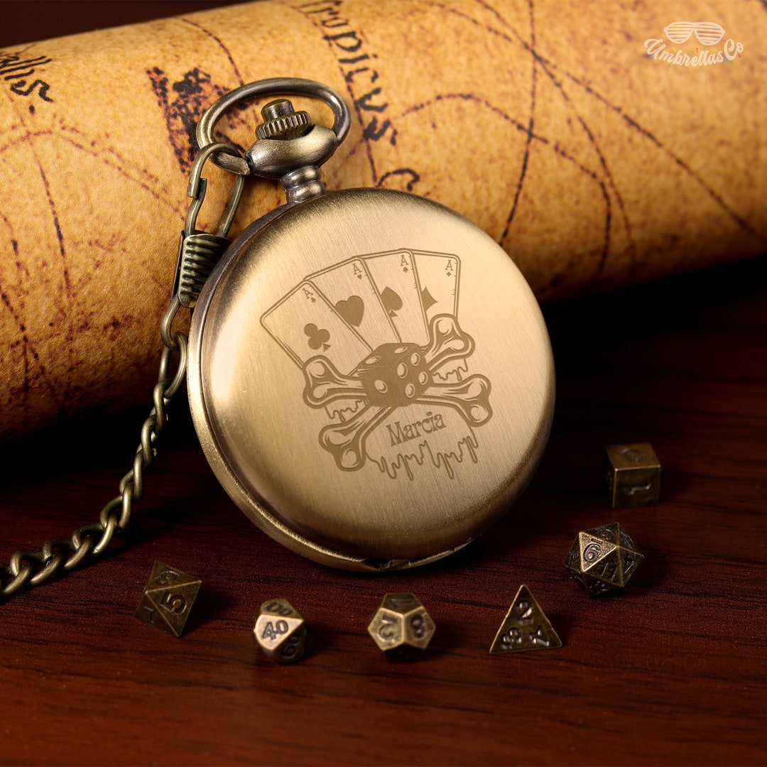 Engraved Pocket Watch Dice Tray - Roman Style Pocket Watch Shell, Metal ...