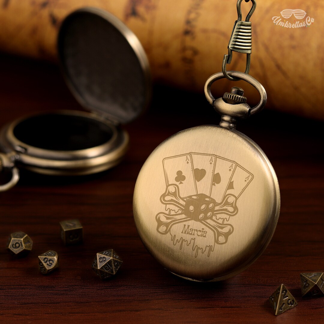 Custom Dice Tray - Personalized Pocket Watch Dice Tray, Metal Dice Set ...