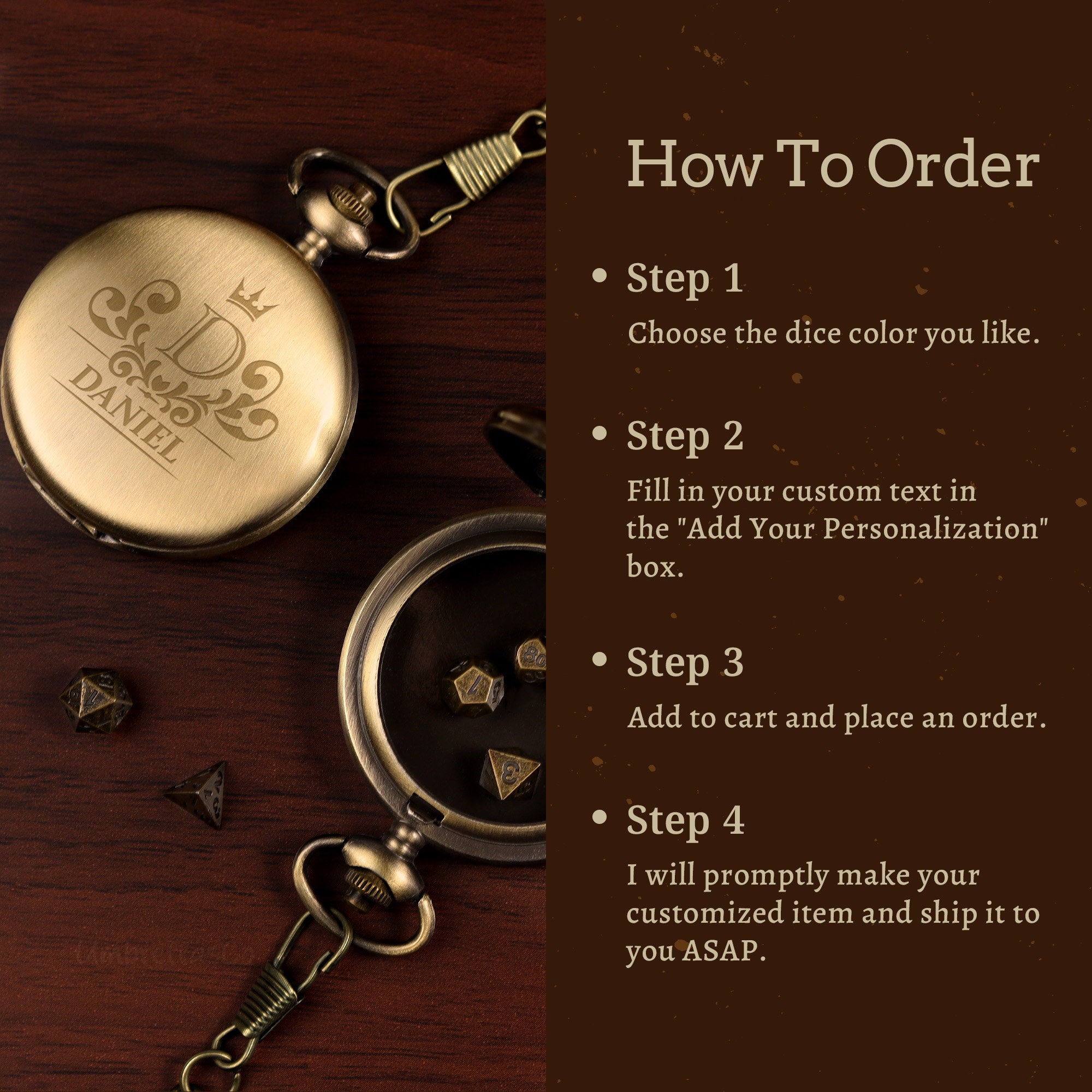 Engraved Pocket Watch Dice Tray - Roman Style Pocket Watch Shell, Metal ...