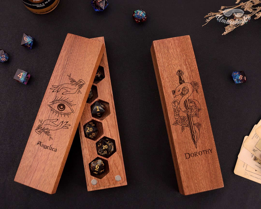 Custom Wooden Dice Box - Dice Gifts for Girls, D&D Game, Dice Box Set ...